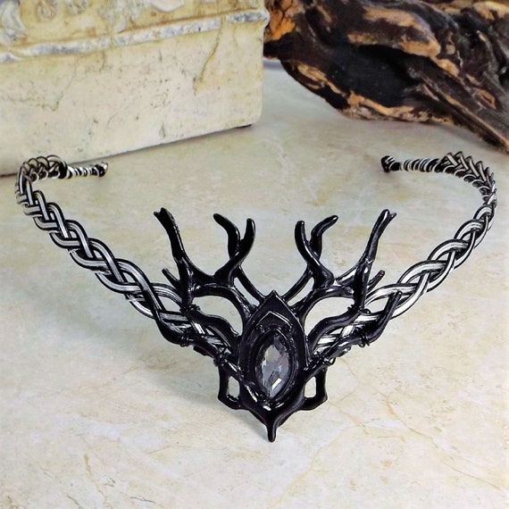 Celtic Black Woodland Circlet Crown Elven Wedding Headpiece - Etsy