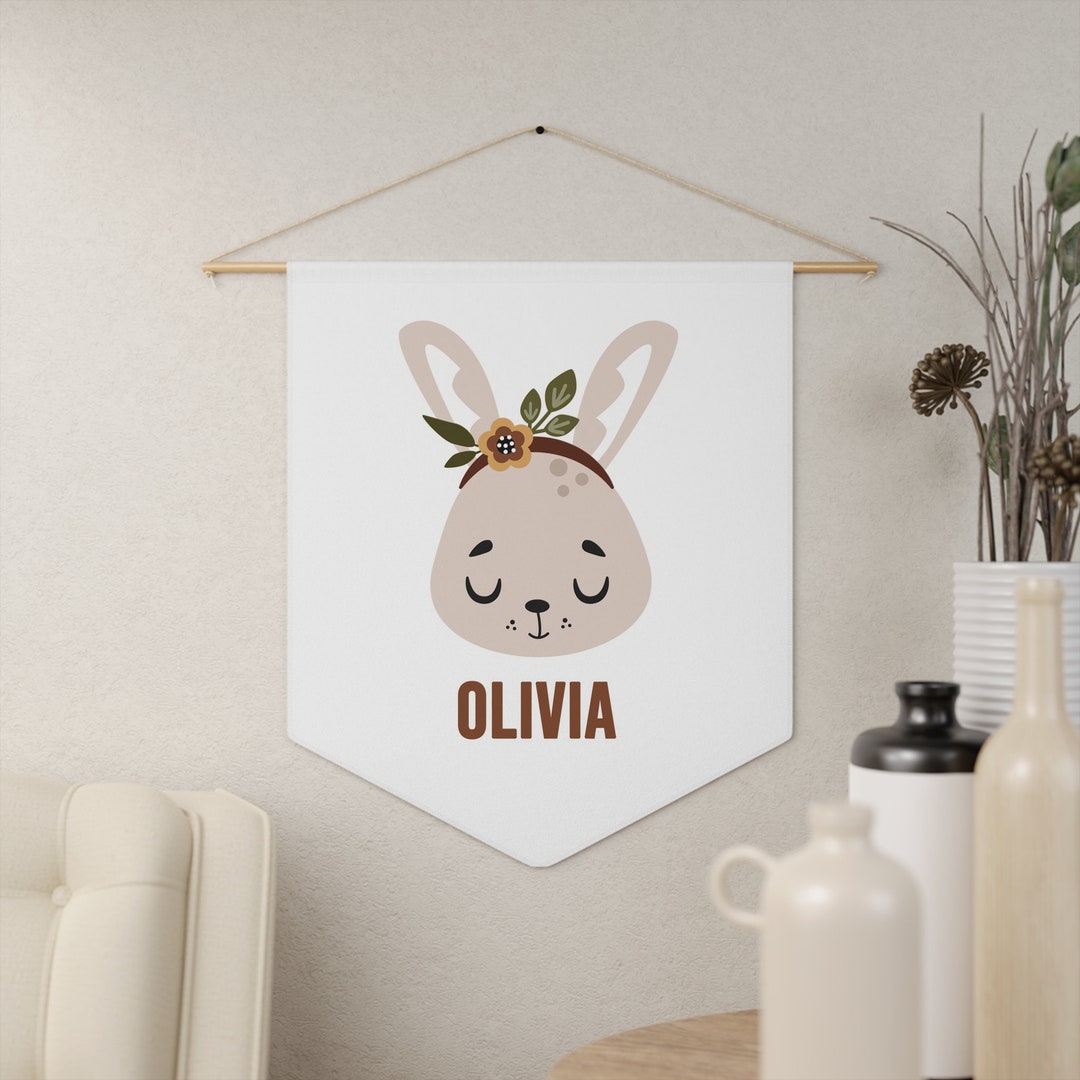 Personalized Bunny Pennant for Girls Cute Rabbit Flag Decor Bedroom - Etsy