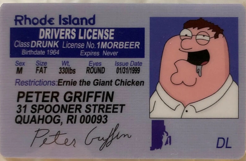Peter Griffin Family Guy ID Card 3.4 X 2.2 In. Laminated Gag Gift ...