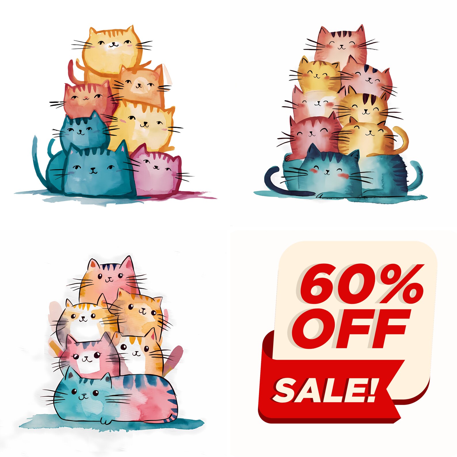 Watercolor Cat Portrait, Watercolor Cat PNG, Adorable Cats, Cute Cat ...