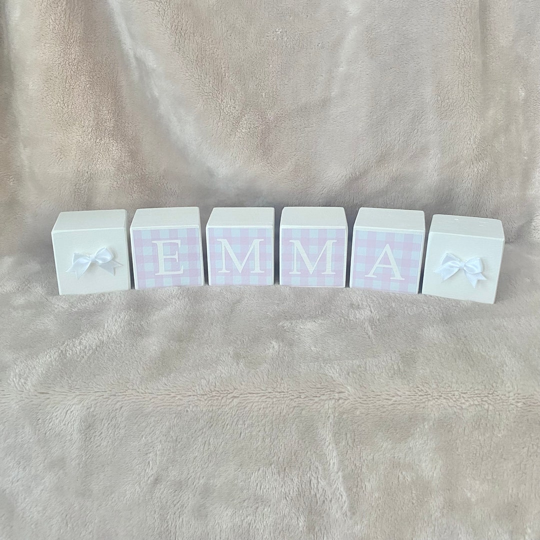 Personalized Baby Name Blocks Pink Gingham Nursery Decor Ideas Pink ...