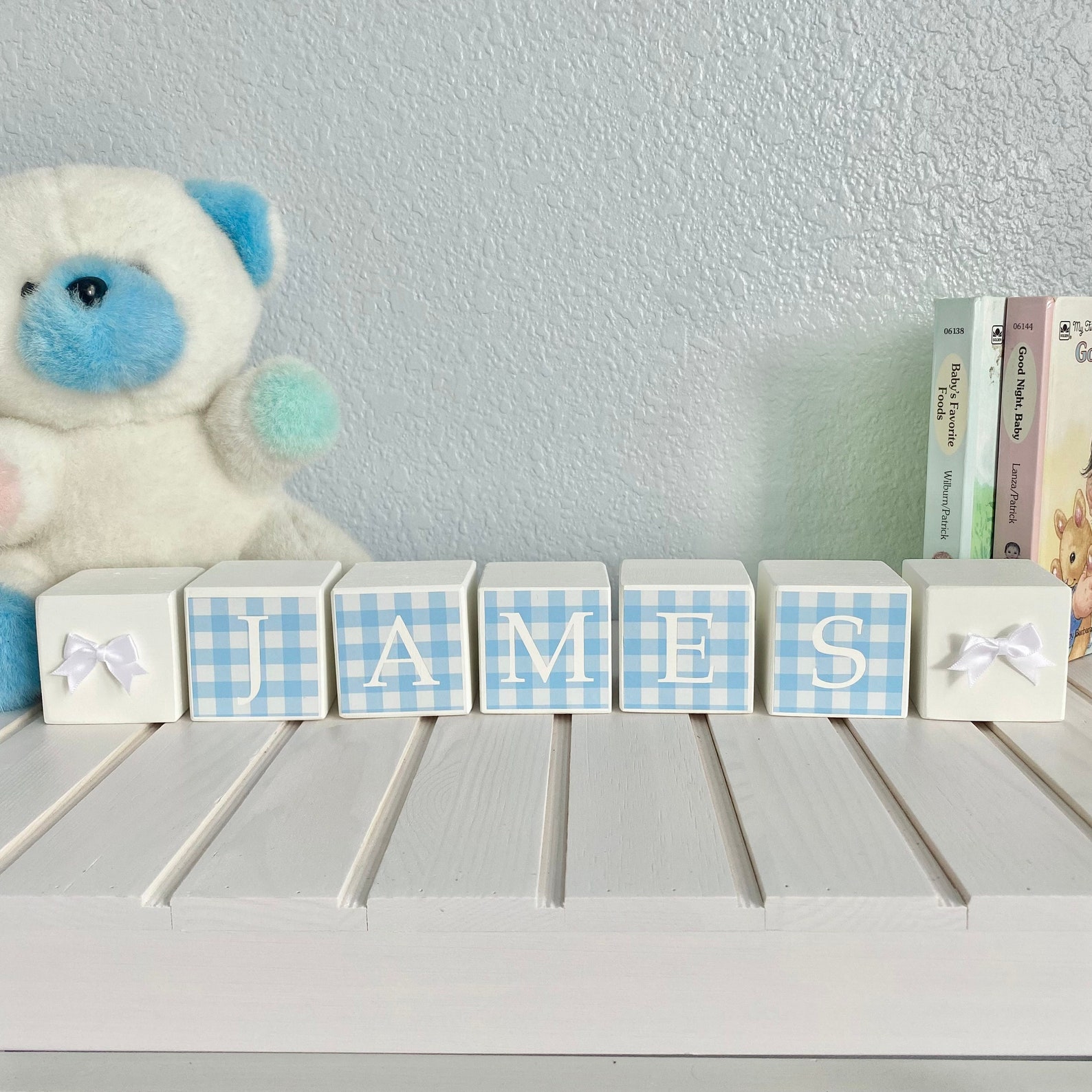 Personalized Baby Name Decor Custom Baby Name Blocks Blue Gingham ...