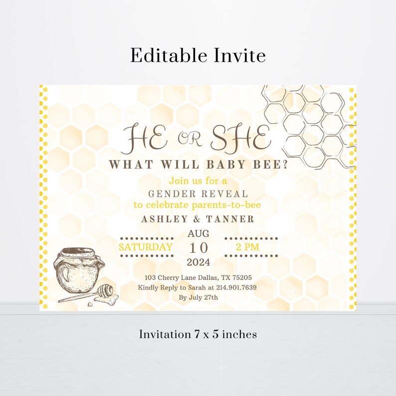 Editable Gender Reveal Party Invitation What Will Baby Bee Invitation ...