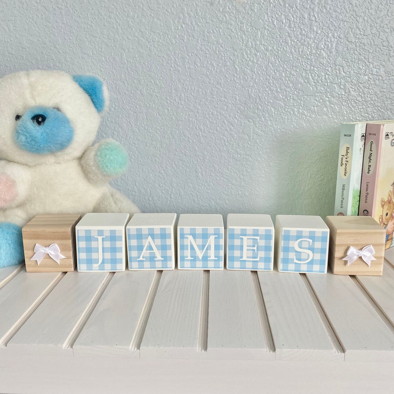 Personalized Baby Name Decor Custom Baby Name Blocks Blue Gingham ...
