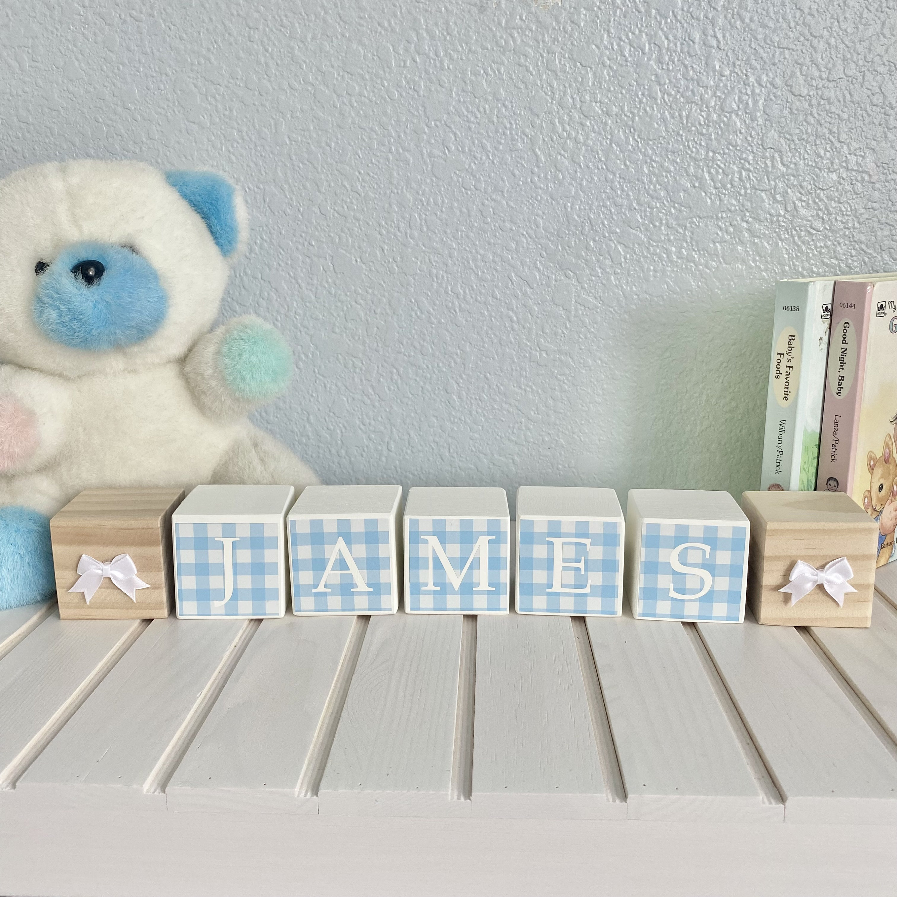Personalized Baby Name Decor Custom Baby Name Blocks Blue Gingham ...