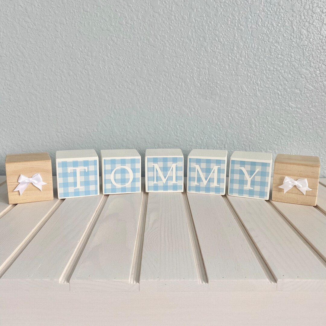 Personalized Baby Name Decor Custom Baby Name Blocks Blue Gingham ...