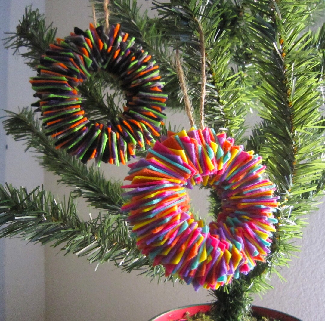 Set of 2 Round Wool Ornaments Made up of Over 100 1 Inch Squares of ...