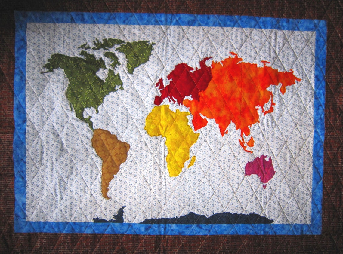 OUR WORLD Patchwork Map Quilt Pattern Full Sized Templates and Clear ...