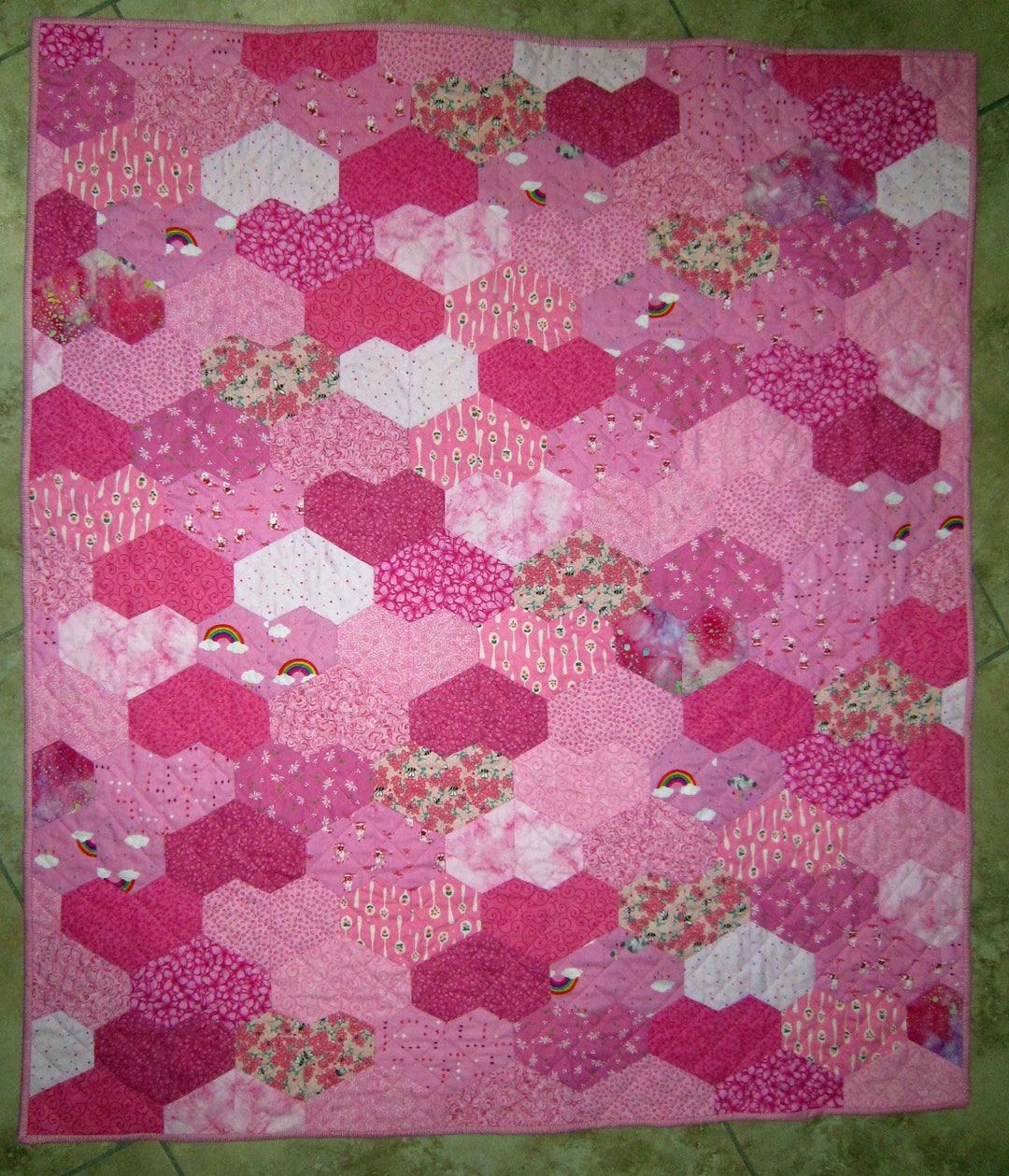Pink English Paper Pieced Hearts Quilt From Quilts by Elena Hand Pieced ...