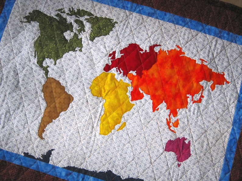 OUR WORLD Patchwork Map Quilt Pattern Full Sized Templates and Clear ...