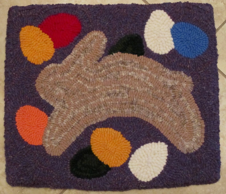 EASTER BUNNY and EGGS Primitive Hooked Rug Recycled 100% Wool - Etsy