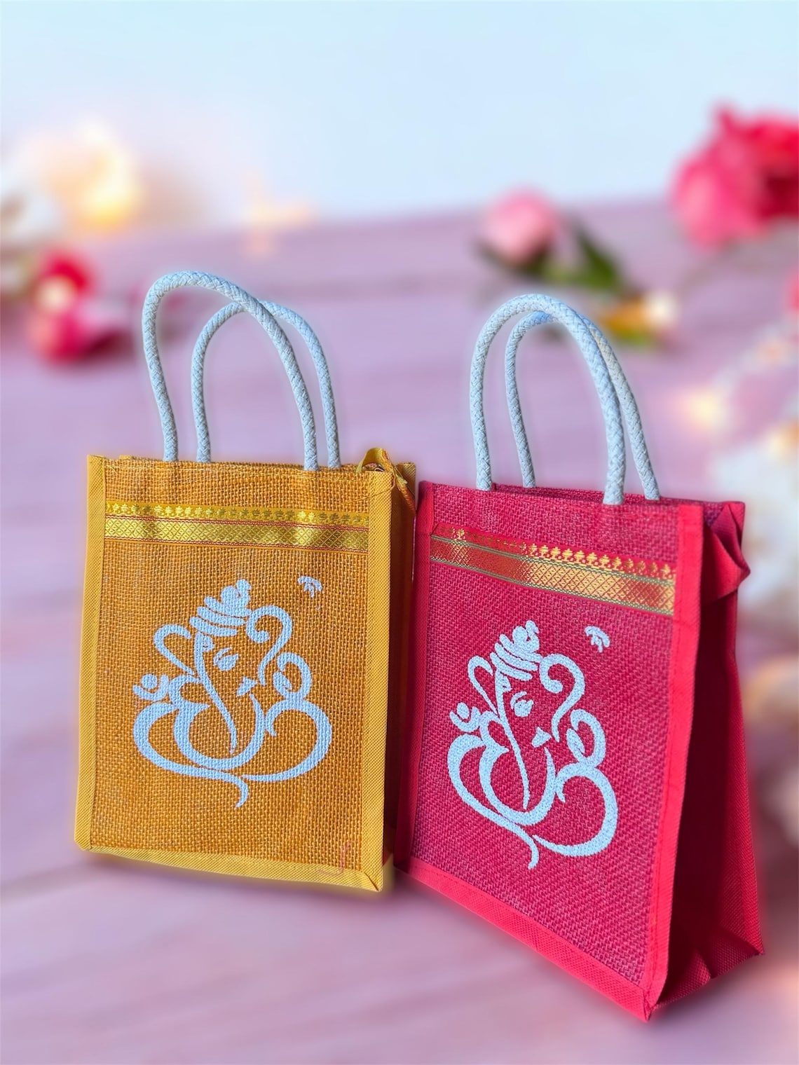 Kolam Jute Gift Bag, Ganesha Return Gift Bag, Eco-friendly Indian Favor ...
