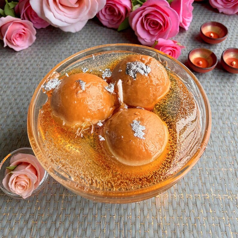 Gulab Jamun + Rasmalai Candle in Glass Bowl | Indian Dessert Candle ...