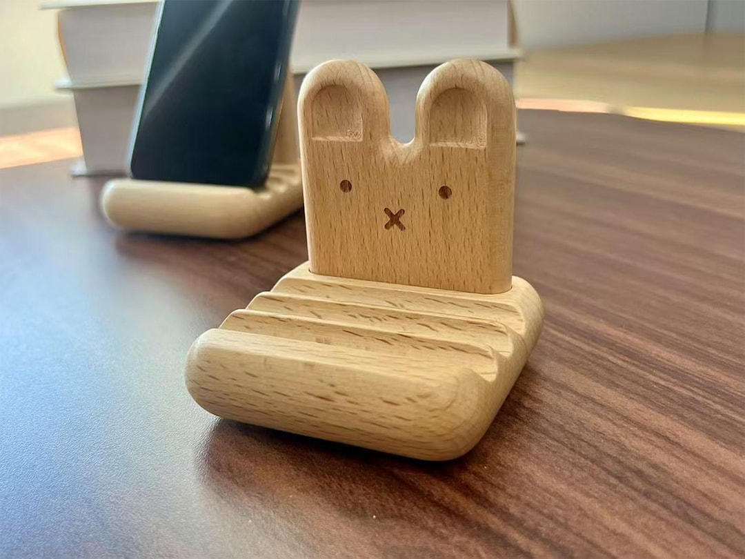 Wooden Rabbit Phone Holder Cute Office Decor Gifts, Handmade Wood Bunny ...