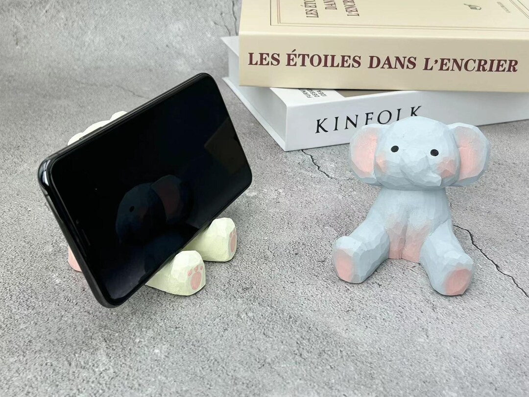Wooden Elephant Phone Holder Cute Desk Decor Christmas Gift, Handcraft ...