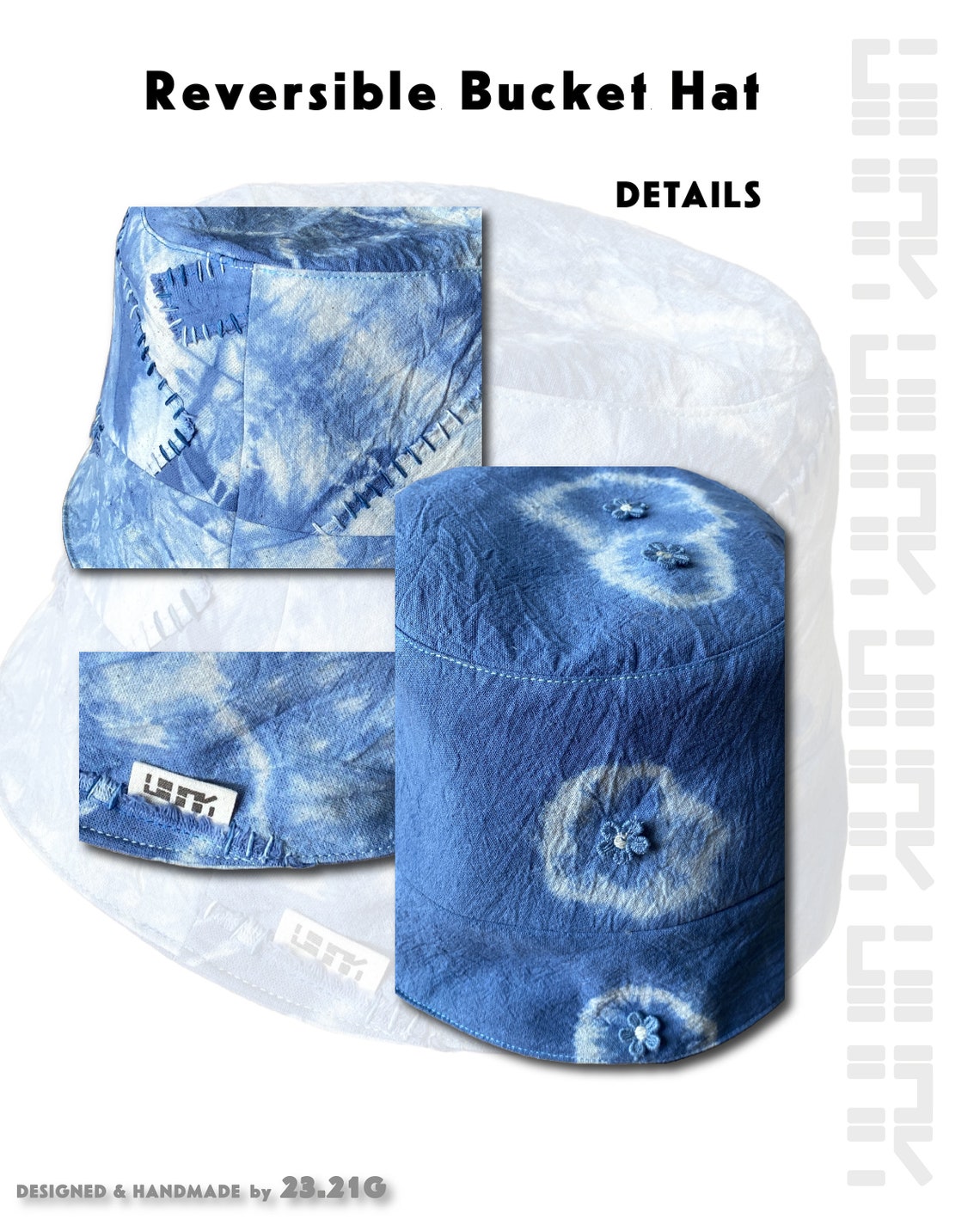 REVERSIBLE Japanese Shibori Bucket Hat Hand-dyed 100% Cotton With Hand ...