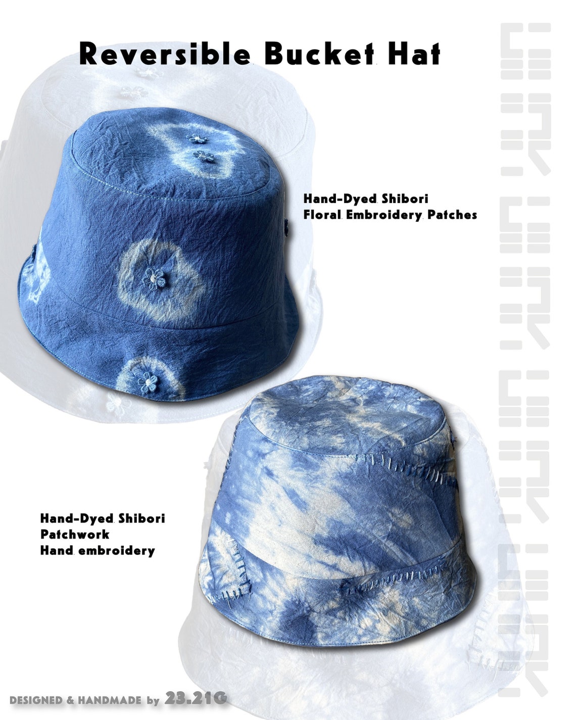 REVERSIBLE Japanese Shibori Bucket Hat Hand-dyed 100% Cotton With Hand ...