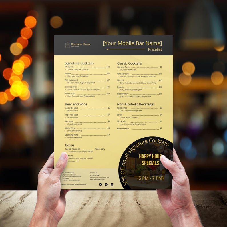 Editable Mobile Bar Price List & Drink Menu Template in Canva Printable ...