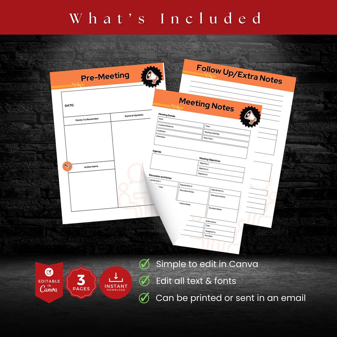 Editable Meeting Notes Template for Canva Modern Minimalist Printable ...