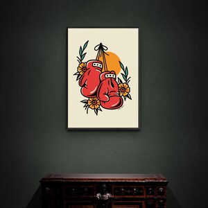Old School Boxer Boxing Tattoo Style Wall Art Print | Tattoo Flash Wall ...