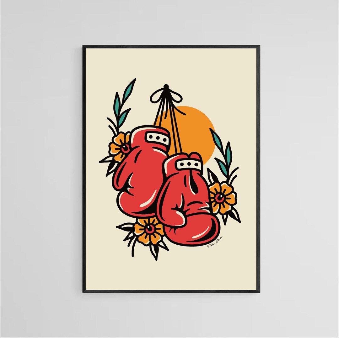 Old School Boxer Boxing Tattoo Style Wall Art Print | Tattoo Flash Wall ...