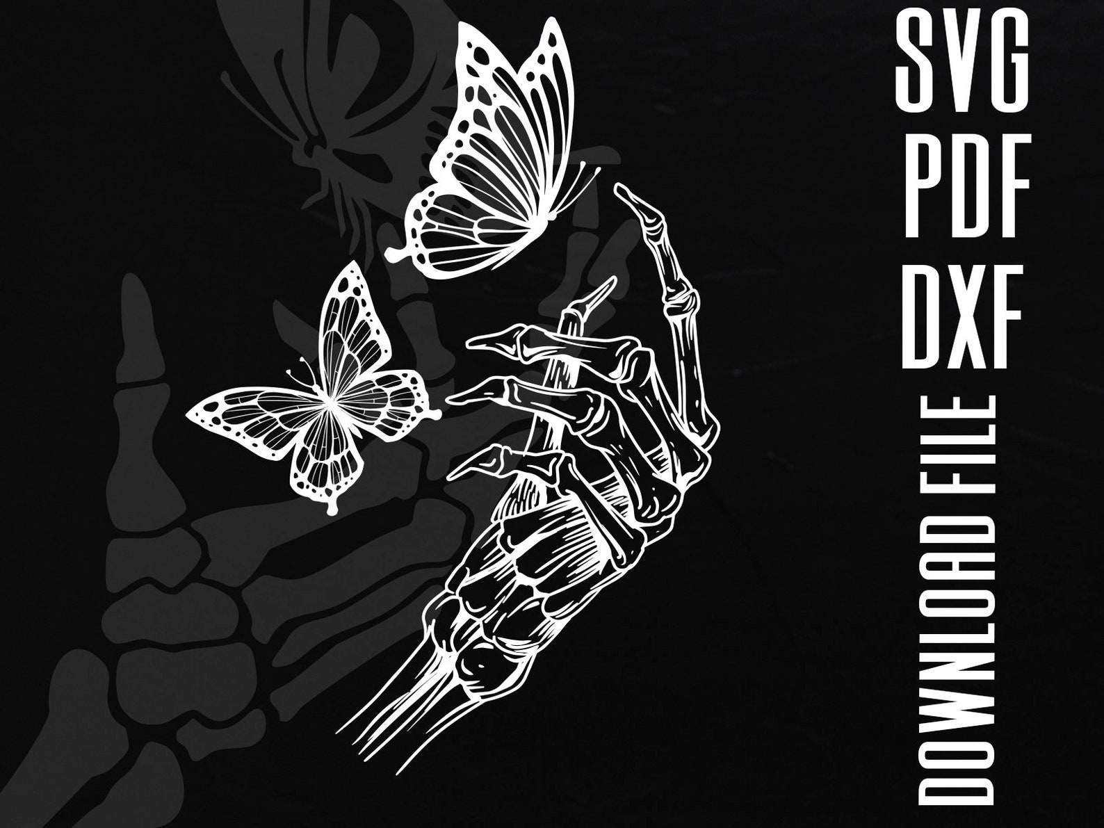 Skeleton Hand Butterflies Svg Skull Hand Svg Bones Finger Svg Flying ...