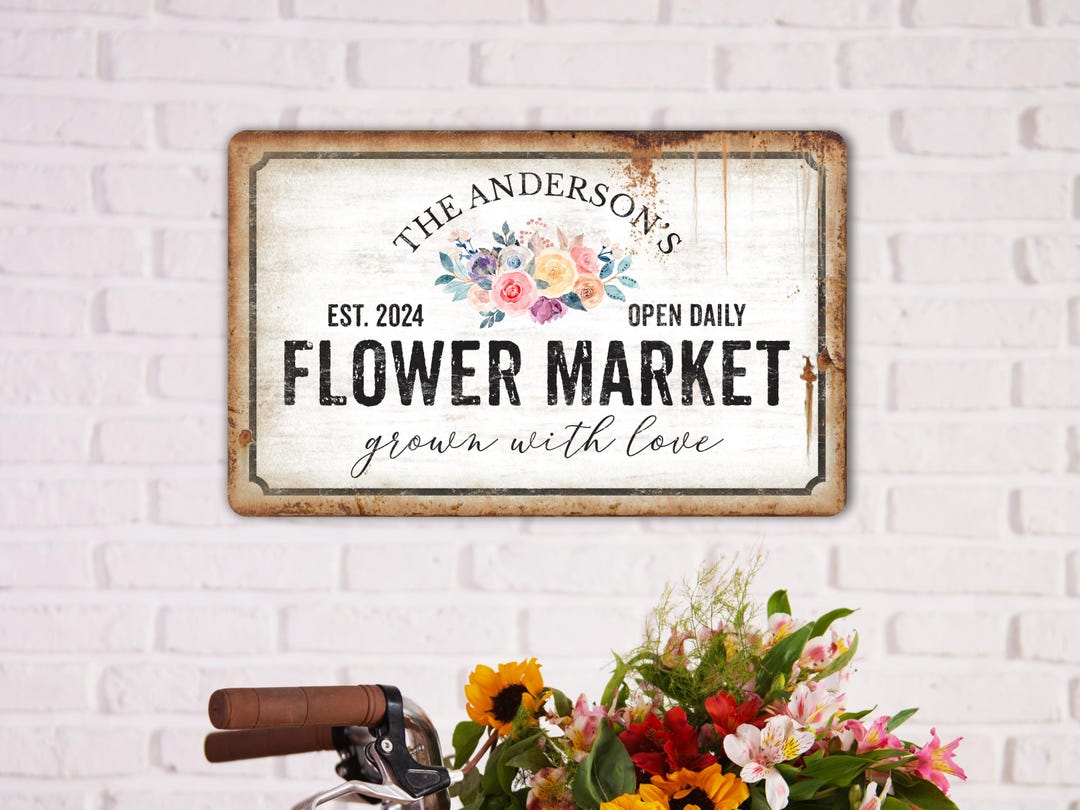 Rustic Flower Market Sign, Custom Family Name, Family Established Sign ...