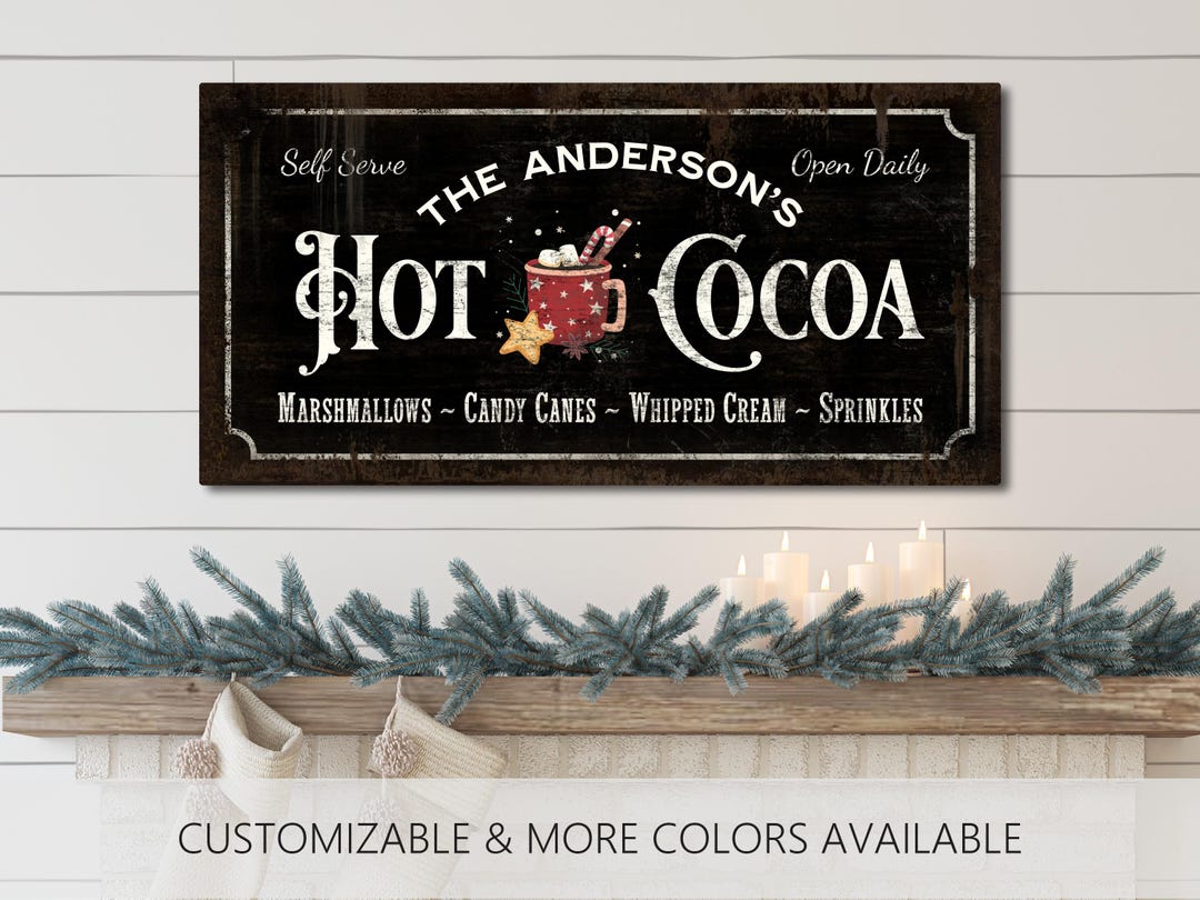 Personalized Hot Cocoa Sign, Hot Chocolate Bar, Christmas Sign, Holiday ...
