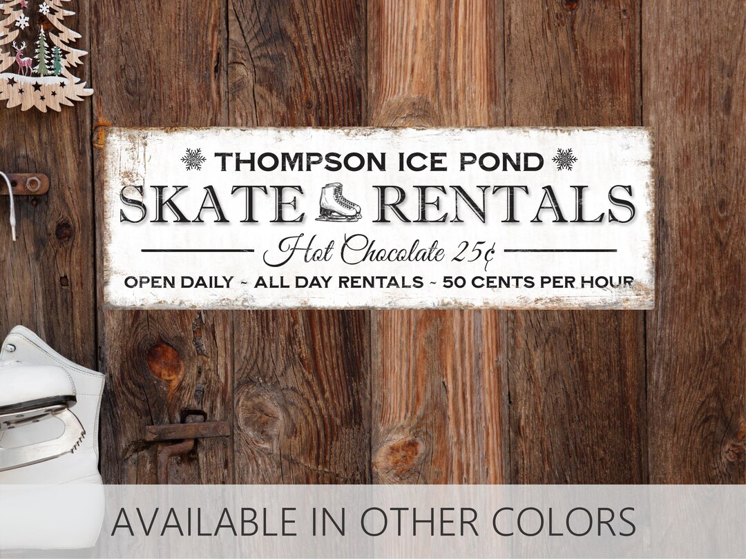 Vintage Ice Skate Rental Sign, Christmas Porch Sign, Christmas Sign ...