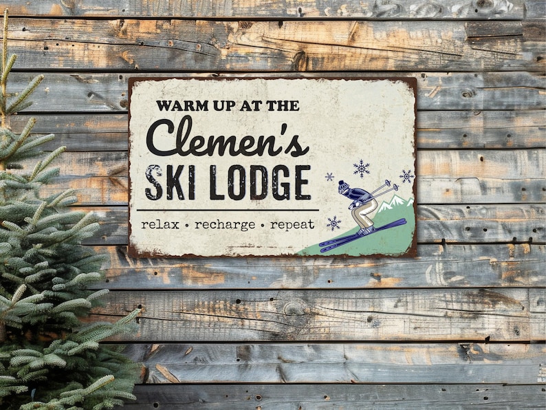 Personalized Ski Lodge Sign, Apres Ski, Ski Art, Cabin Decor, Winter ...