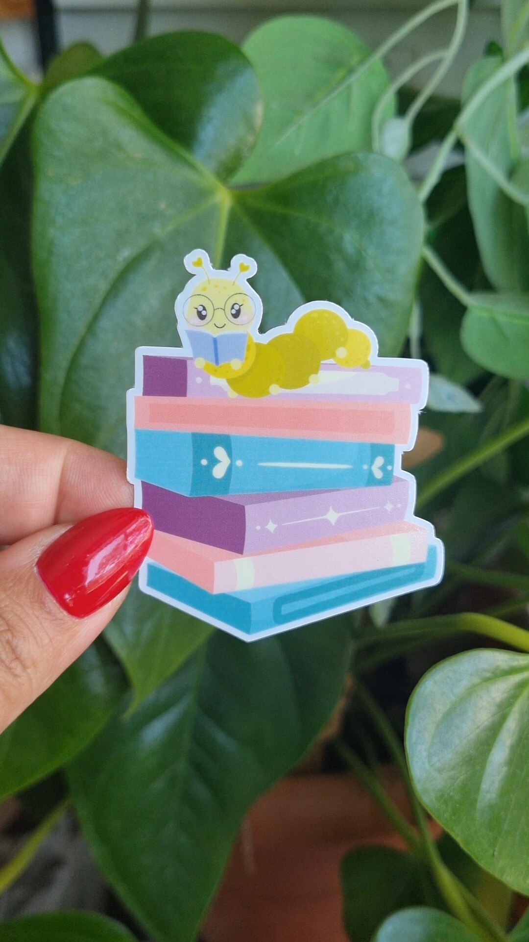 Vinyl Cute Bookworm Sticker Book Lover Stack of Books Kindle Nook Kobo ...
