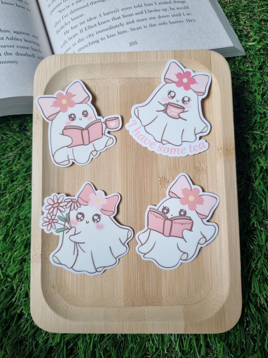Vinyl Cute Ghost Sticker Book Lover Tea and Gossip Kindle Nook Kobo E ...