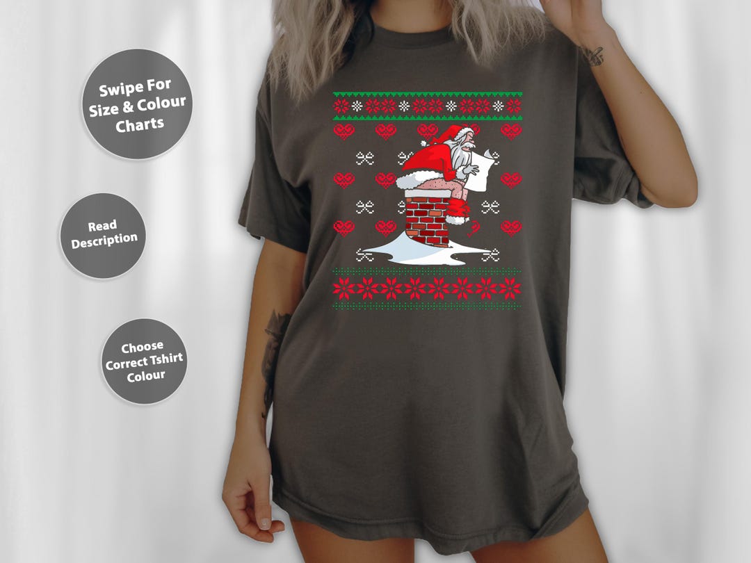 Santa Pooping Down Chimney Ugly Xmas Sweater Christmas T-shirt ...