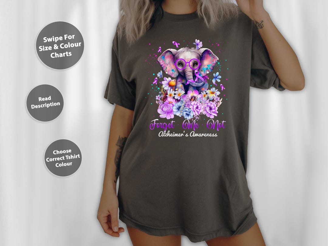 Elephant Flower Forget Me Not Alzheimer's Awareness Month 1 T-shirt ...