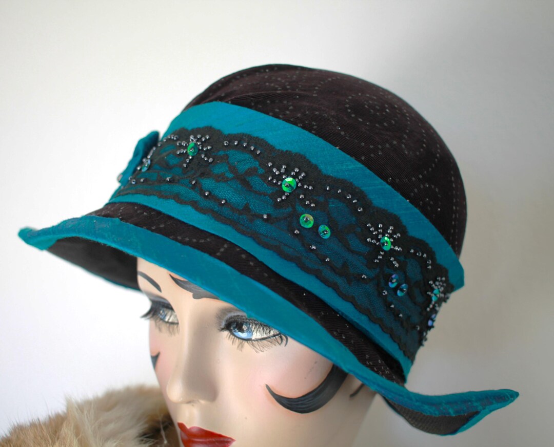 1920s Vintage Style Designer Hat Flapper Party in Teal Blue - Etsy