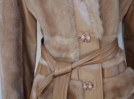 Vintage Faux Mink and Leather Coat Taupe Tissavel - Gem