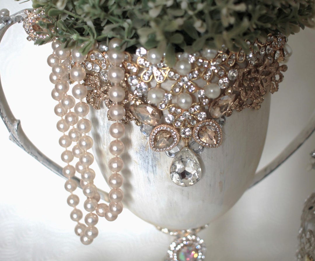 Decorated Rhinestone Jeweled Vintage Champagne Urn Silverplate Vase ...