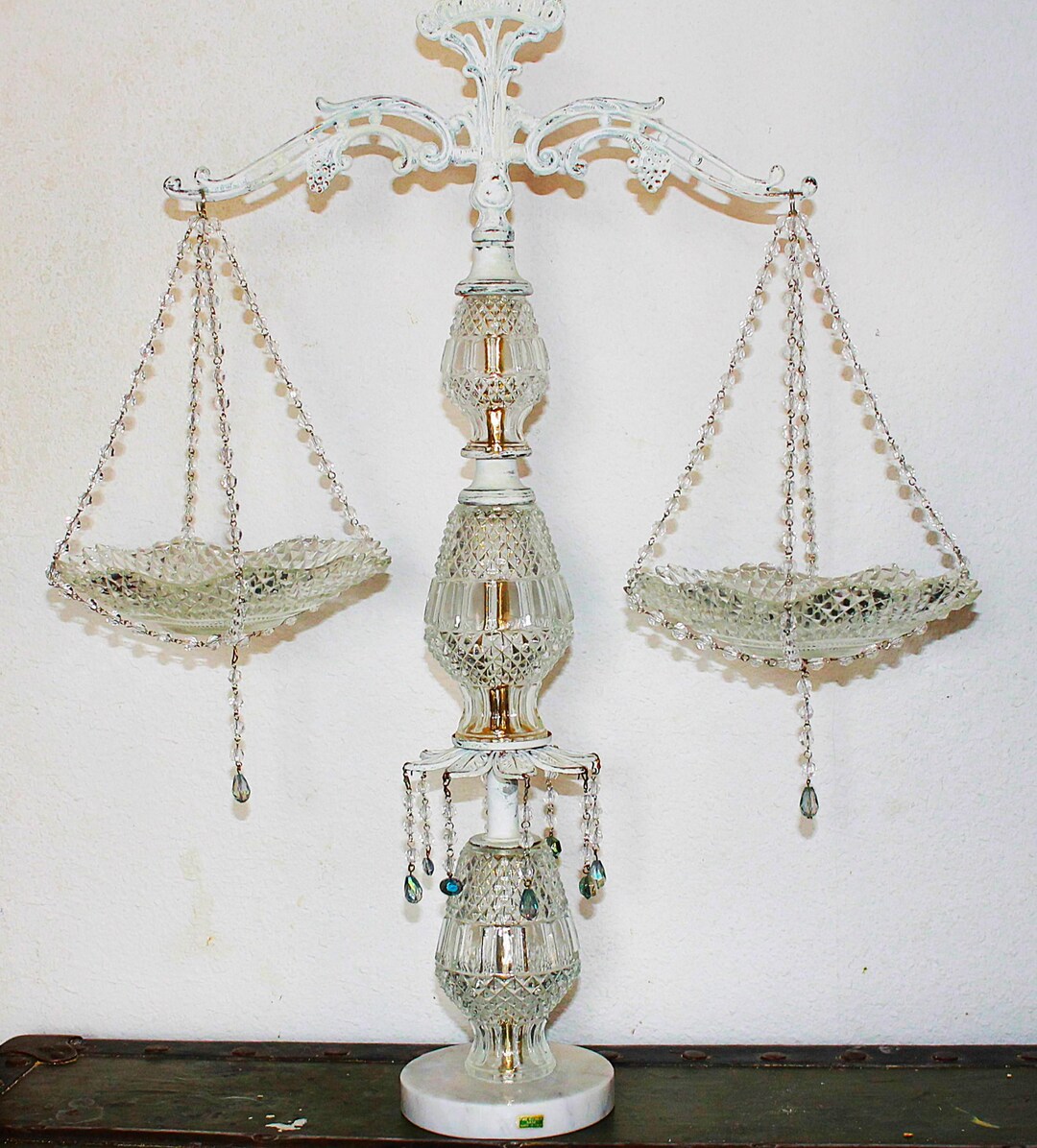 Vintage Glass Crystal Scale of Justice With Plates - Etsy