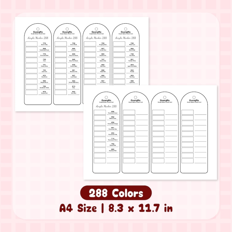 Guangna Acrylic 288 Swatch Card Colors, Blank Color Tracker With Codes ...