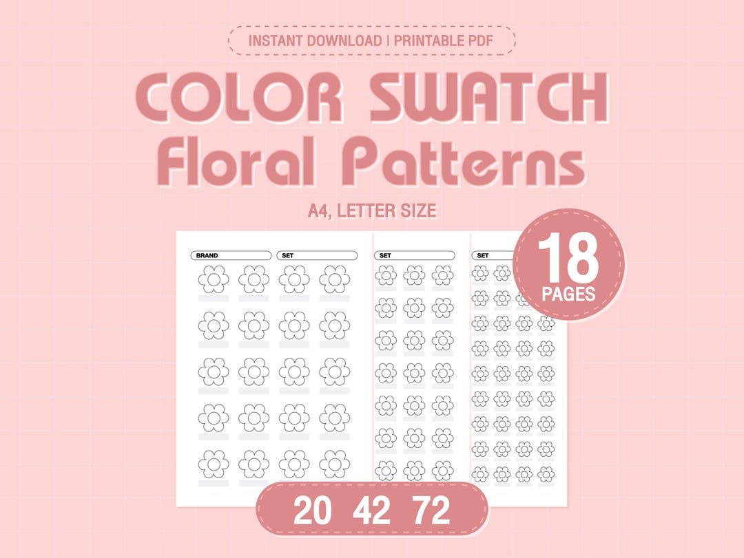 Floral Color Swatch Chart | Printable Color Chart Template | 20, 42, 72 ...