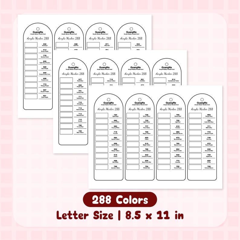 Guangna Acrylic 288 Swatch Card Colors, Blank Color Tracker With Codes ...