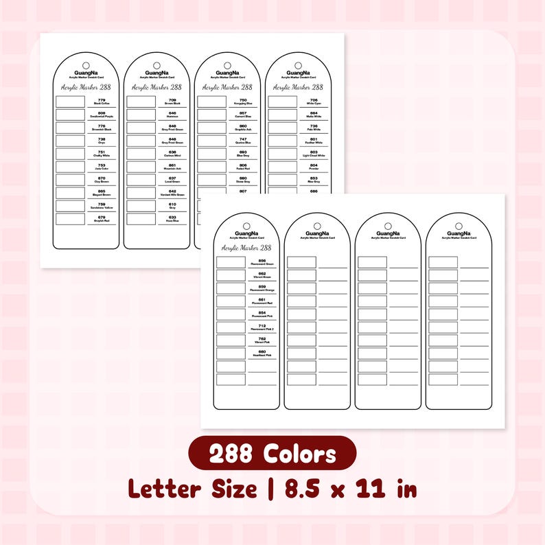 Guangna Acrylic 288 Swatch Card Colors, Blank Color Tracker With Codes ...
