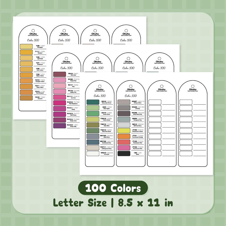 Ohuhu Oahu 100 Color Swatch Chart | Printable Marker Template PDF ...