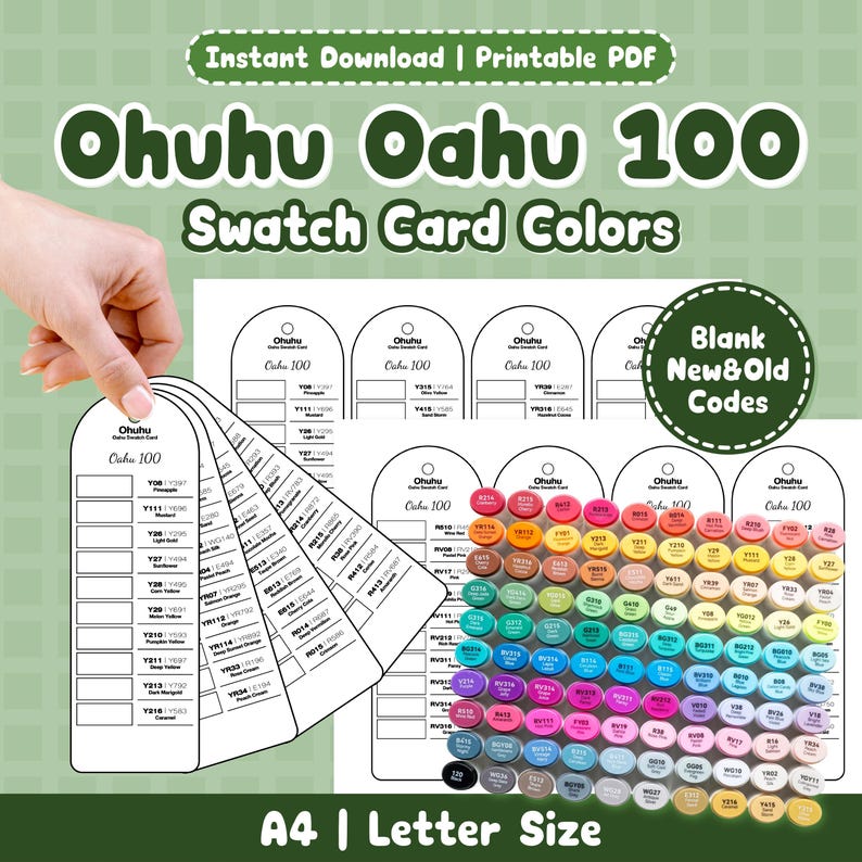 Ohuhu Oahu 100 Marker Swatch Chart | Blank Color Tracker for Alcohol ...