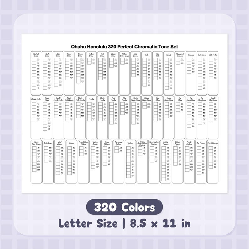 Ohuhu Honolulu 320 Color Swatch Chart Perfect Chromatic Tone Set ...