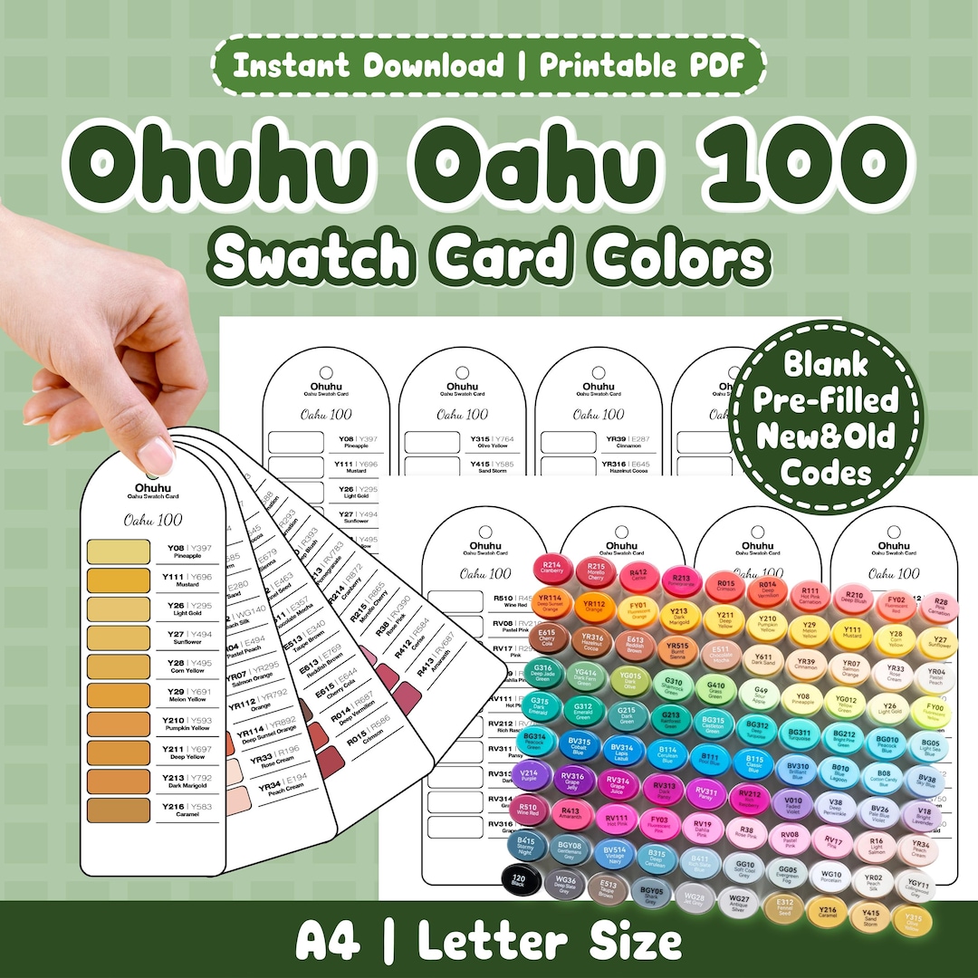 Ohuhu Oahu 100 Color Swatch Chart | Printable Marker Template PDF ...