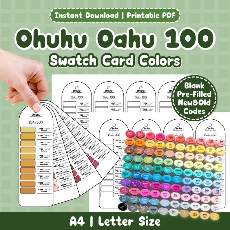 Ohuhu Oahu 100 Color Swatch Chart | Printable Marker Template PDF ...