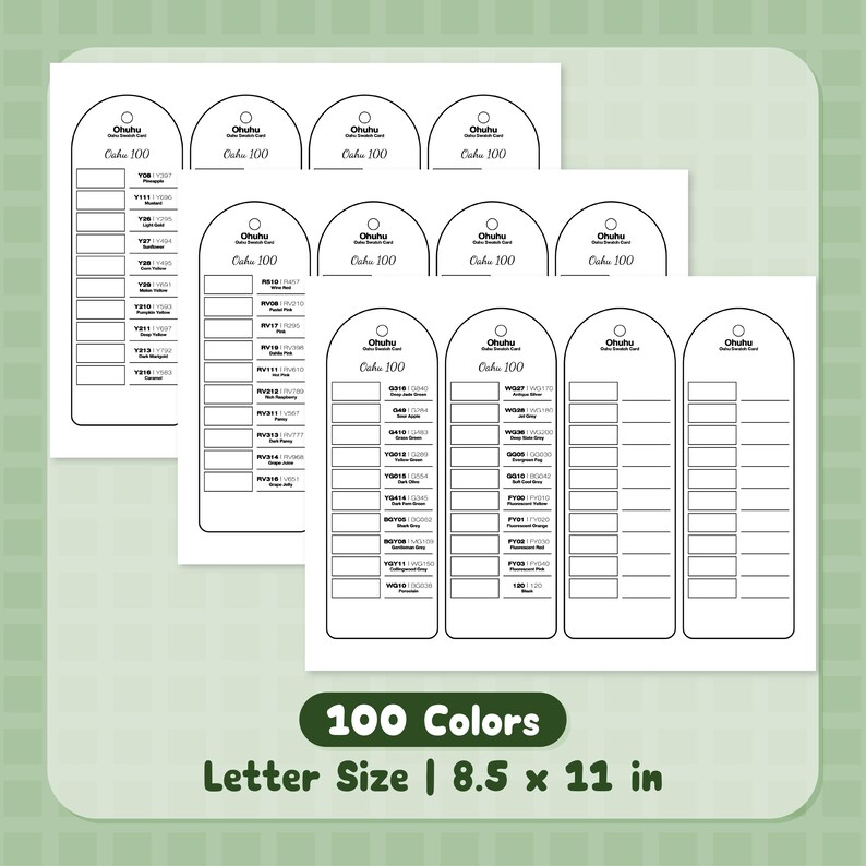 Ohuhu Oahu 100 Marker Swatch Chart | Blank Color Tracker for Alcohol ...