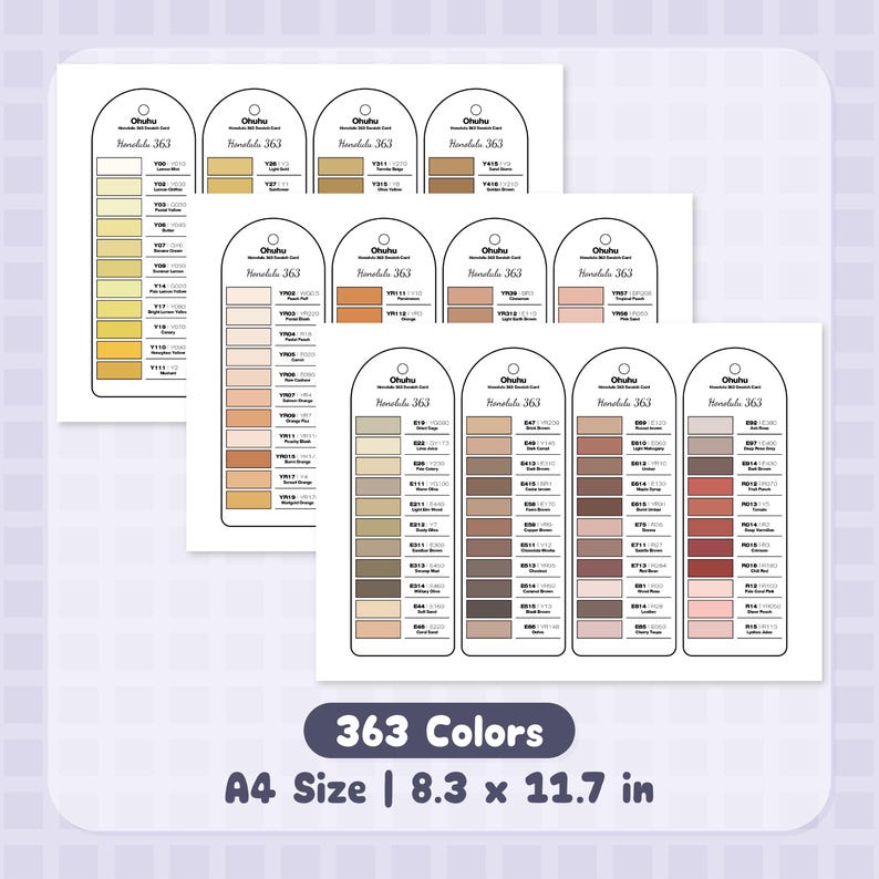 Ohuhu Honolulu 363 Color Family Swatch Card | Blank, Pre-filled, New ...