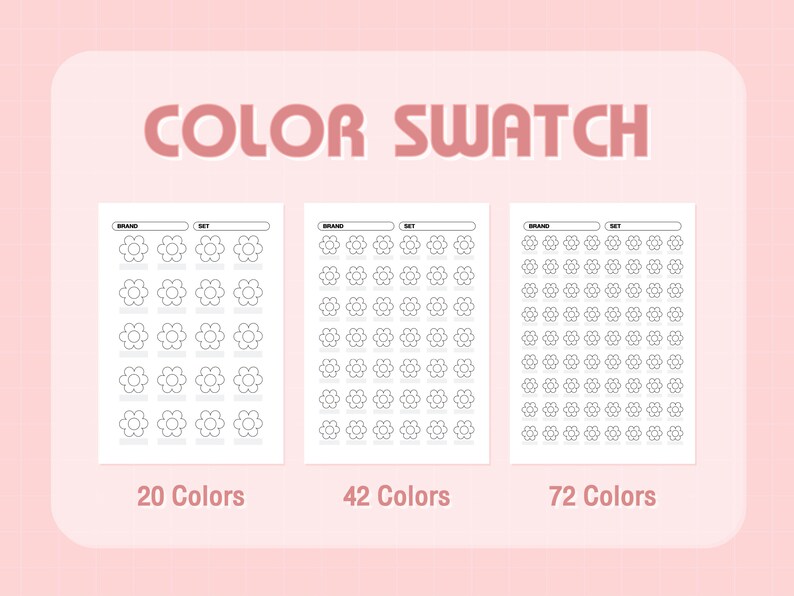 Floral Color Swatch Chart | Printable Color Chart Template | 20, 42, 72 ...